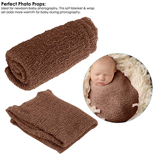 Newborn Photography Props Outfits Baby Photo Props Fluffy Blanket Ripple Wrap 2Pcs Costume Set Photoshoot Mat DIY Swaddle for Baby Boys Girls - Khaki