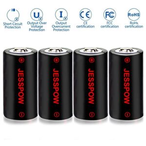 JESSPOW CR123A Rechargeable Batteries 8 Pack with Charger, RCR123A Lithium Batteries [ 750mAh 3.7V ] for Arlo Cameras (VMC3030/VMK3200/VMS3330/3430/3530), Flashlight