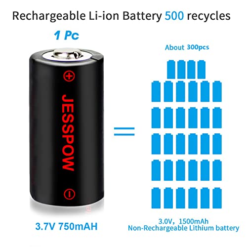 JESSPOW CR123A Rechargeable Batteries 8 Pack with Charger, RCR123A Lithium Batteries [ 750mAh 3.7V ] for Arlo Cameras (VMC3030/VMK3200/VMS3330/3430/3530), Flashlight