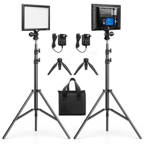 Pixel LED Video Light Panel Lighting Kit, 2Pack P20 3200K-5600k Dimmable Bi-Color Soft Light with LCD Display Brightness and Mini Tripod for Game/Live Stream/YouTube/Photography