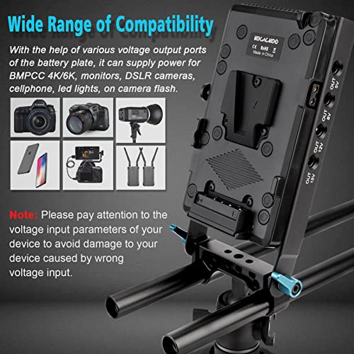 KOCACKOO V-Mount Lock Battery Plate Power Supply Splitter Adapter with 15mm Rod Clamp + BMPCC 4K and 6K Locking DC Cable for Blackmagic Pocket Cinema Camera 4K/6K.