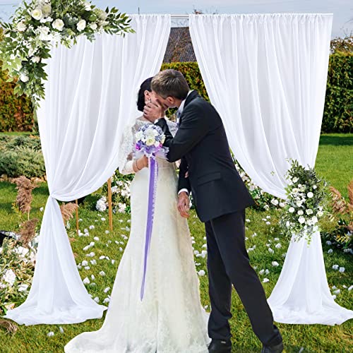 White Chiffon Sheer Backdrop Curtain for Wedding, Parties, White Arch Drapes for Backdrop Decoration,Wrinkle-Free 10ft x 10ft