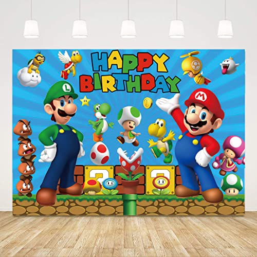 chaungda 8x6ft Super Mario Gold Coin Video Game Happy Birthday Theme Photography Backdrops Children Boys Birthday Party Photo Backgrounds