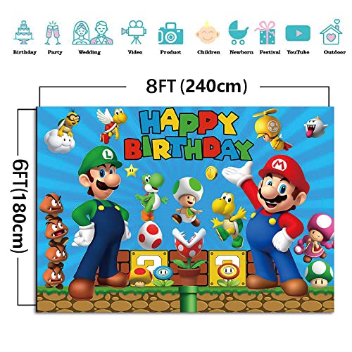 chaungda 8x6ft Super Mario Gold Coin Video Game Happy Birthday Theme Photography Backdrops Children Boys Birthday Party Photo Backgrounds