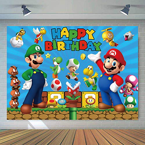 chaungda 8x6ft Super Mario Gold Coin Video Game Happy Birthday Theme Photography Backdrops Children Boys Birthday Party Photo Backgrounds