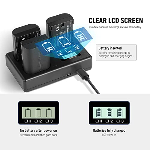 NEEWER LP-E6NH Replacement Battery and USB Charger Set, 3-Pack 2250mAh Replacement for LP-E6NH Battery & Triple Slot USB Charger Compatible with Canon EOS R7 R5 R6 R6 II R, 5DIV, 6DII, 7DII, 80D, 90D