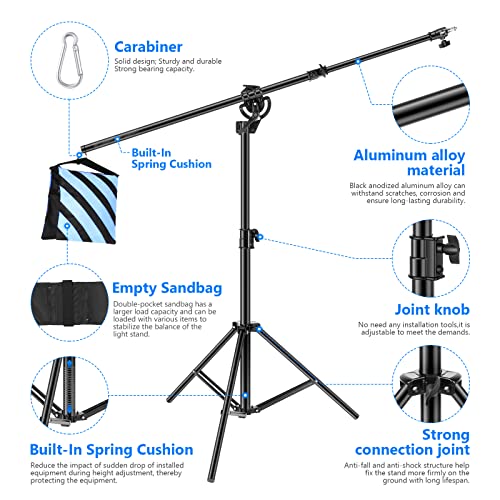 Neewer 2-in-1 Photography Light Stand, Aluminum Alloy 9.7ft Heavy Duty Tripod Stand with 3.8ft Boom Arm and Empty Sandbag for Video Light, Strobe, Reflector, Softbox for Studio Photo Video Shooting