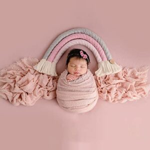 4 PCS Newborn Photography Props Wrap Knit Handmade Pearl Decor Wrap Blanket Swaddle Baby Photo Props Baby Photoshoot Props Prop 2PCS Newborn Photography Wraps + 2PCS Headband(Snow Powder/Purple Gray)