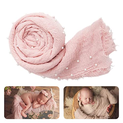 4 PCS Newborn Photography Props Wrap Knit Handmade Pearl Decor Wrap Blanket Swaddle Baby Photo Props Baby Photoshoot Props Prop 2PCS Newborn Photography Wraps + 2PCS Headband(Snow Powder/Purple Gray)