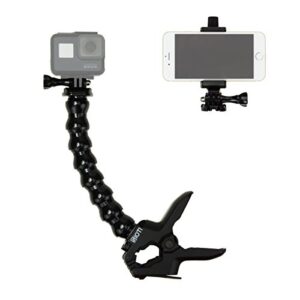 sioti jaws flex clamp mount with adjustable goose neck and cellphone tripod adapter mount compatible with gopro hero 11, 10, 9, 8, 7, 6, 5, 4, session,hero cameras and dji osmo action cameras