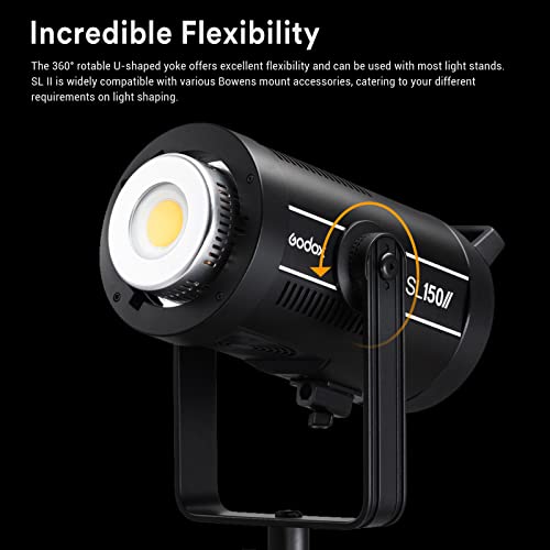 Godox SL150WII,SL150W II SL-150WII 150W 5600±200K Bowens Mount CRI 96 TLCI 97 Daylight Balanced LED Continuous Video Light,Ultra Silent LED Photography Light with 8 FX Effect