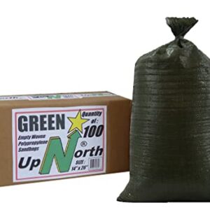 UpNorth Sandbags - Box of 100 - Empty Woven Polypropylene Sand Bags w/Ties, w/UV Protection; size: 14" x 26", color: Military Green