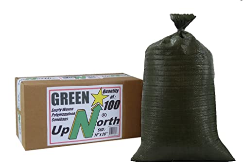 UpNorth Sandbags - Box of 100 - Empty Woven Polypropylene Sand Bags w/Ties, w/UV Protection; size: 14" x 26", color: Military Green