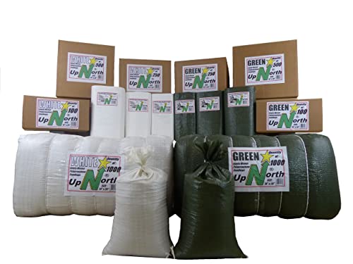 UpNorth Sandbags - Box of 100 - Empty Woven Polypropylene Sand Bags w/Ties, w/UV Protection; size: 14" x 26", color: Military Green