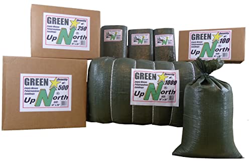 UpNorth Sandbags - Box of 100 - Empty Woven Polypropylene Sand Bags w/Ties, w/UV Protection; size: 14" x 26", color: Military Green