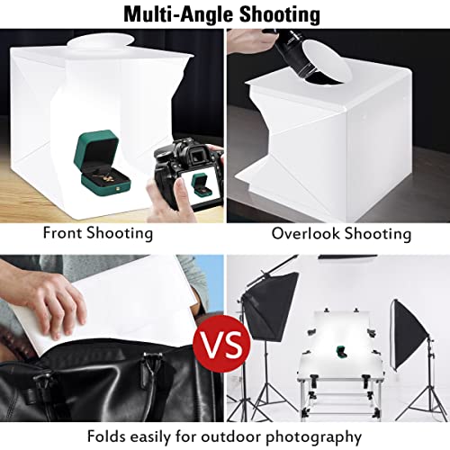 Photo Studio Light Box,Photo Shooting Tent kit,Portable Folding Home Photography Light Tent kit with White/Warm/Soft Lighting + 6 Color Backgrounds for Jewellery,Accessories,Toys and Small Items