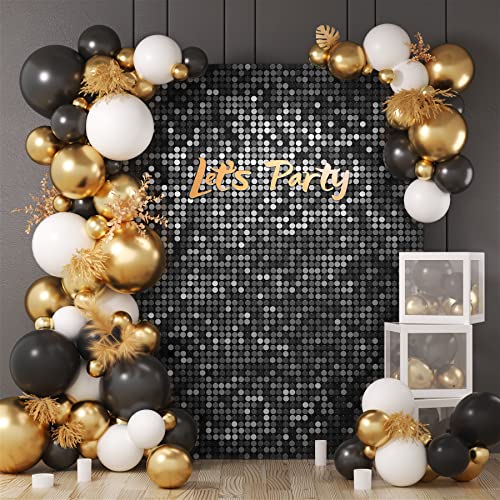 COKAOBE Black Shimmer Wall Backdrop, 24 Panels Round Sequin Shimmer Backdrop, Photo Backdrops for Birthday, Anniversary, Wedding, Graduation & Bachelorette Party Decoration