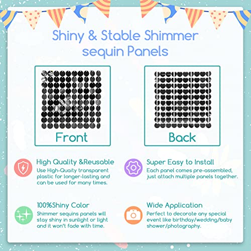 COKAOBE Black Shimmer Wall Backdrop, 24 Panels Round Sequin Shimmer Backdrop, Photo Backdrops for Birthday, Anniversary, Wedding, Graduation & Bachelorette Party Decoration