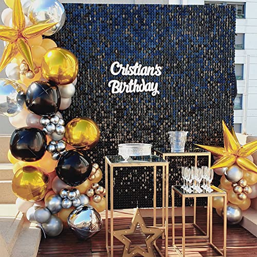 COKAOBE Black Shimmer Wall Backdrop, 24 Panels Round Sequin Shimmer Backdrop, Photo Backdrops for Birthday, Anniversary, Wedding, Graduation & Bachelorette Party Decoration