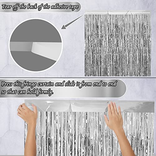 6 Pack Silver Foil Fringe Curtains Party Backdrop, 3.28 x 8.2 ft Metallic Foil Tinsel Fringe Backdrop Door Fringe for Photo Wedding Birthday Bridal Showers Graduation Theme Party Decorations