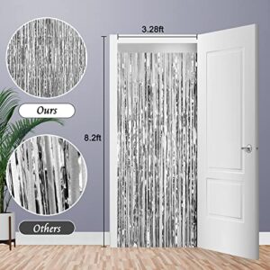 6 Pack Silver Foil Fringe Curtains Party Backdrop, 3.28 x 8.2 ft Metallic Foil Tinsel Fringe Backdrop Door Fringe for Photo Wedding Birthday Bridal Showers Graduation Theme Party Decorations