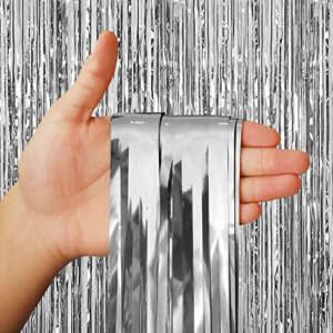 6 Pack Silver Foil Fringe Curtains Party Backdrop, 3.28 x 8.2 ft Metallic Foil Tinsel Fringe Backdrop Door Fringe for Photo Wedding Birthday Bridal Showers Graduation Theme Party Decorations