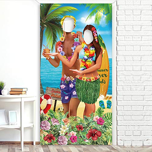 Hawaiian Aloha Party Decorations Luau Couple Photo Prop, Giant Fabric Hawaiian Luau Photo Booth Background, Funny Luau Couple Photo Door Banner for Luau Party or Beach Party Supplies Favors, 6 x 3 ft