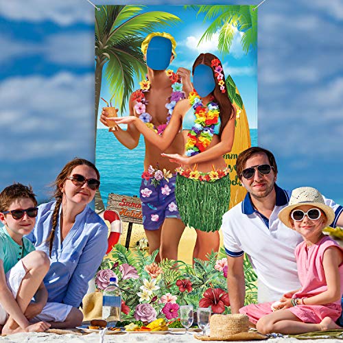 Hawaiian Aloha Party Decorations Luau Couple Photo Prop, Giant Fabric Hawaiian Luau Photo Booth Background, Funny Luau Couple Photo Door Banner for Luau Party or Beach Party Supplies Favors, 6 x 3 ft