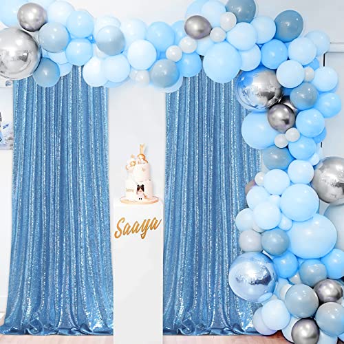 Baby Blue Sequin Photo Backdrop Wedding Party Photography Background 2ftx8ft Shimmer Ceremony Background Two Pieces