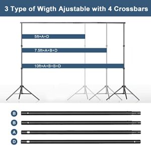 LCUIRC Photo Backdrop Stand, 6.5x10ft Background Stand Kit with 4 Crossbars, 4 Spring Clamps, 4 Backdrop Clips, 2 Sandbags, and Carrying Bag for Parties Decoration