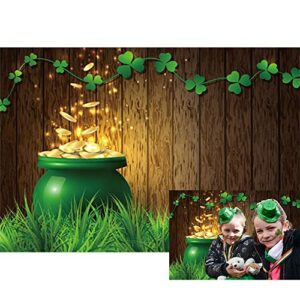 baocicco 10x8ft vinyl st.patrick’s day backdrop pot of gold photography background lucky irish shamrock wooden texture wall grass field children baby adults portraits photo studio