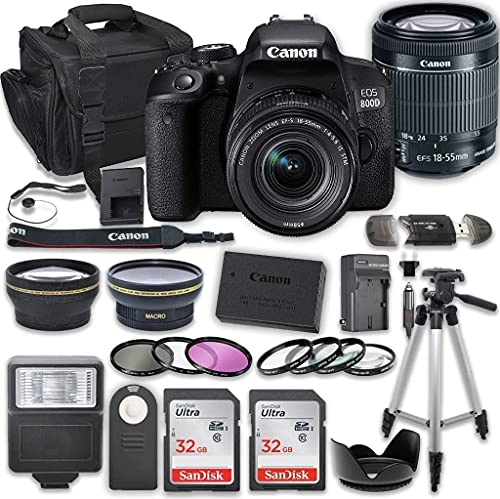 Canon EOS 800D (Rebel T7i) DSLR Camera Bundle with 18-55mm STM Lens + 2pc Sandisk 32GB Memory Cards + Accessory Kit