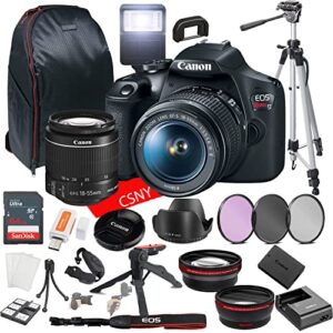 canon eos rebel t7 dslr camera w/ef-s 18-55mm f/3.5-5.6 zoom is ii lens + 64gb memory + back pack case + tripod, lenses, filters, & more (28pc bundle)