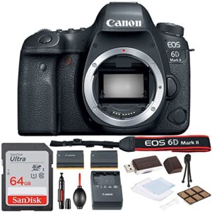 6d mark ii dslr (body only) camera bundle – 1897c002 + sandisk 64gb ultra memory & 2x batteries