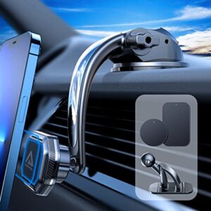 ADIUPUL Magnetic Phone Holder for Car, [Super Strong Magets & Ultra Stable] Suction Magnetic Car Mount Aluminium Alloy Structure, Handsfree Dashboard Window Car Mount Compatible with All Phones