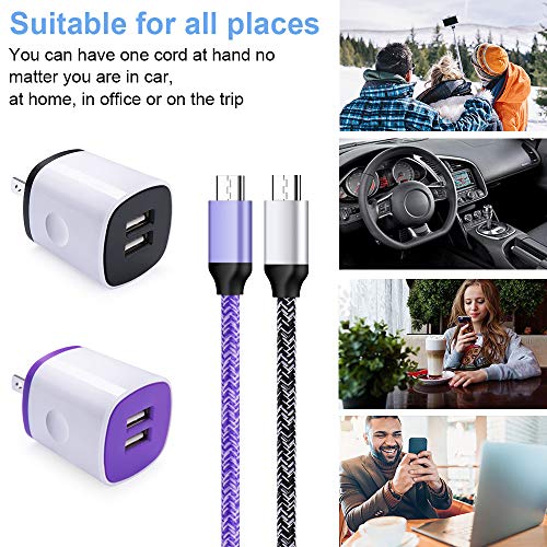 Android Charging Block, Micro Charging Cable 6ft, Dual Port Wall Charger Plug with Fast Charge Phone Charger Cord Android Compatible for Samsung Galaxy S7 S6,Note 4 5,Tab S2,Kindle Fire 7,LG K8 K30