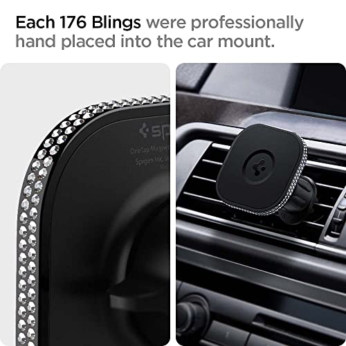 Spigen OneTap Bling Designed for Magsafe Car Vent Mount Hand Placed 176 Bling Rhinestones Compatible with iPhone 13 and 12 Models (Magnetically Levitate iPhone 13,12 Models Even The Max Model)