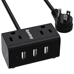 Power Strip with USB, Superdanny Mini Portable Desktop Charging Station with 2 Widely Outlets 3 USB Ports, 4ft Flat Plug Extension Cord, Travel Essentials, Cruise Compliant, for Home Office, Black