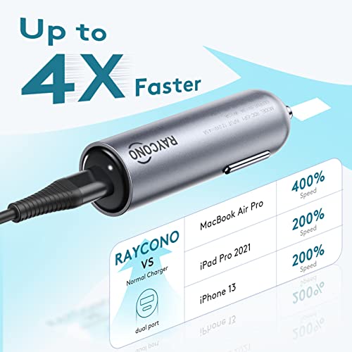 USB C Car Charger, Raycono 45W only 1 Port Car Charger with Power Delivery 3.0 Matte Grey for MacBook Air/Pro iPad iPhone 13/13Mini/13Pro/13Pro Max/12/11/SE 2020/8 Series, Pixel, Switch,etc