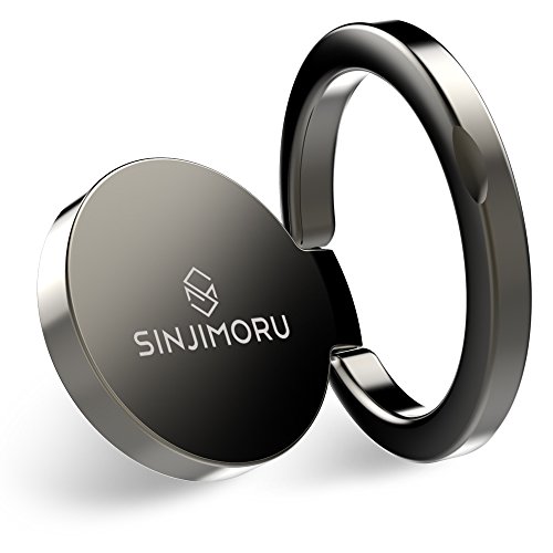 Sinjimoru Phone Ring Holder & Finger Ring Stand 360° Rotation, Phone Grip Kickstand for iPhone Attachable to Magnetic Car Mount Finger Loop for Cell Phone. Ringo Mini Metallic Black