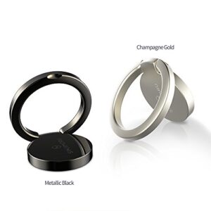 Sinjimoru Phone Ring Holder & Finger Ring Stand 360° Rotation, Phone Grip Kickstand for iPhone Attachable to Magnetic Car Mount Finger Loop for Cell Phone. Ringo Mini Metallic Black