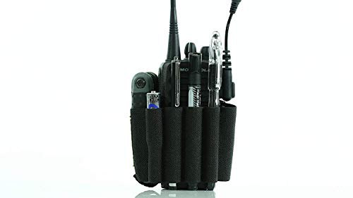 Walkie Caddie (White) - Accessory Pouch for Walkie Talkies | for Motorola CP 200 and Most Other Walkie Talkies | Black with White Bungee