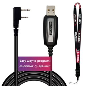 mirkit baofeng programming cable for uv-5r and uv-82 for two way ham portable radios: uv-5r,5ra,5r plus,5re,bf f8hp, bf-888s, uv82hp, 5rx3 and lanyard