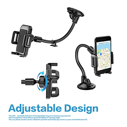 Car Phone Holder Mount, Cell Phone Holder for Car,Universal Car Phone Mount Windshield with Strong Suction, Anti-Shake Stabilizer Phone Car Holder,Compatible with All iPhone Android Smartphone