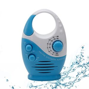 Shower Radio, Bathroom Radio AM FM, Waterproof Hanging Shower Radio Adjustable Volume