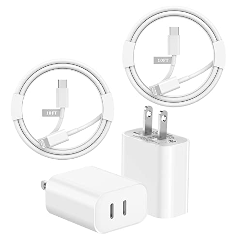 iPhone 14 13 12 Fast Charger, 2 Pack [Apple MFi Certified] 20W Dual USB C Charger Fast Charging Block and 10FT Extra Long USB C to Lightning Charger Cable for iPhone 14 13 12 11 XS XR X 8 iPad AirPods