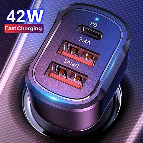 USB C Car Charger,Bralon 44W(20W PD 3.0 & Dual USB-A 24W/4.8A) Rapid Car Charger Adapter Compatible with Phone 12/12 Pro(Max)/12 mini/11/11 Pro(Max)/XS/XR/X/8/7,Galaxy Note S10 S9 S8 S7 & More