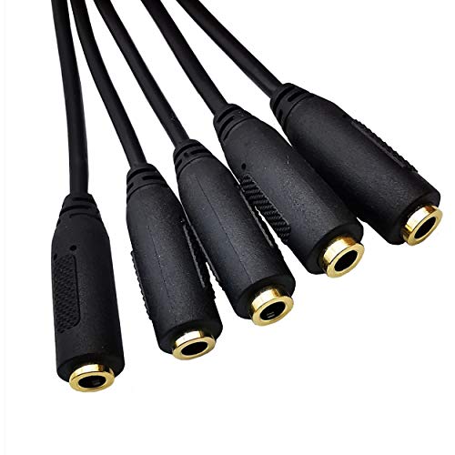 Traodin 3.5mm Splitter Cable, 1/8" TRS 3Pole 1 Male to 5 Female Audio Stereo Splitter Extension Cable 1 Input 5 Output for Headset 3.5mm Audio Headphone Cord(1Pcs) (3.5mm TRS 1M/5F)