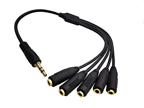 Traodin 3.5mm Splitter Cable, 1/8" TRS 3Pole 1 Male to 5 Female Audio Stereo Splitter Extension Cable 1 Input 5 Output for Headset 3.5mm Audio Headphone Cord(1Pcs) (3.5mm TRS 1M/5F)