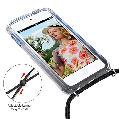 iPod Touch 7 Case, iPod Touch 6 Case, iPod Touch 5 Case with Neck Cord Lanyard Strap, OWKEY Full Body Crystal Clear Case with Built in Screen Protector, Shock Drop Proof Slim Fit Cover for Christmas